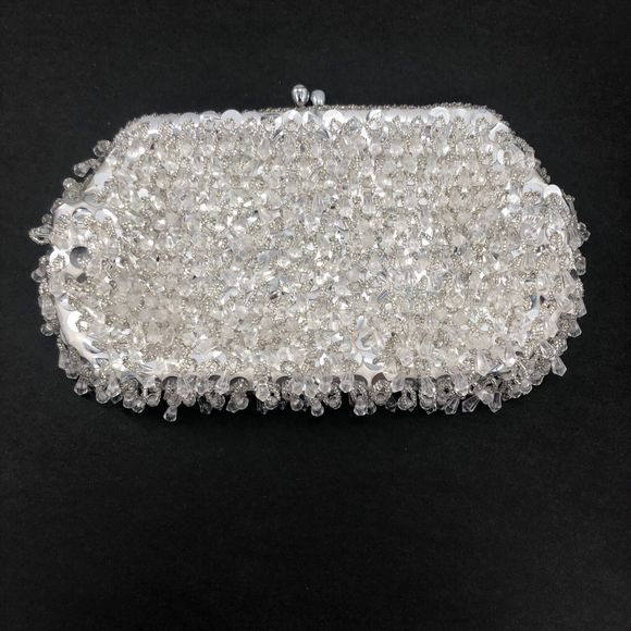 Unbranded | Bags | Vtg Beaded Clutch Handbag White Silver Evening Bag ...